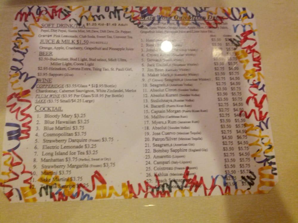Menu at Crazy Buffet restaurant, Evansville