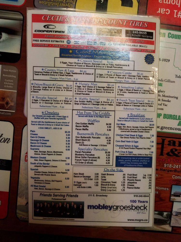 Menu at Crescent Cafe, Sand Springs