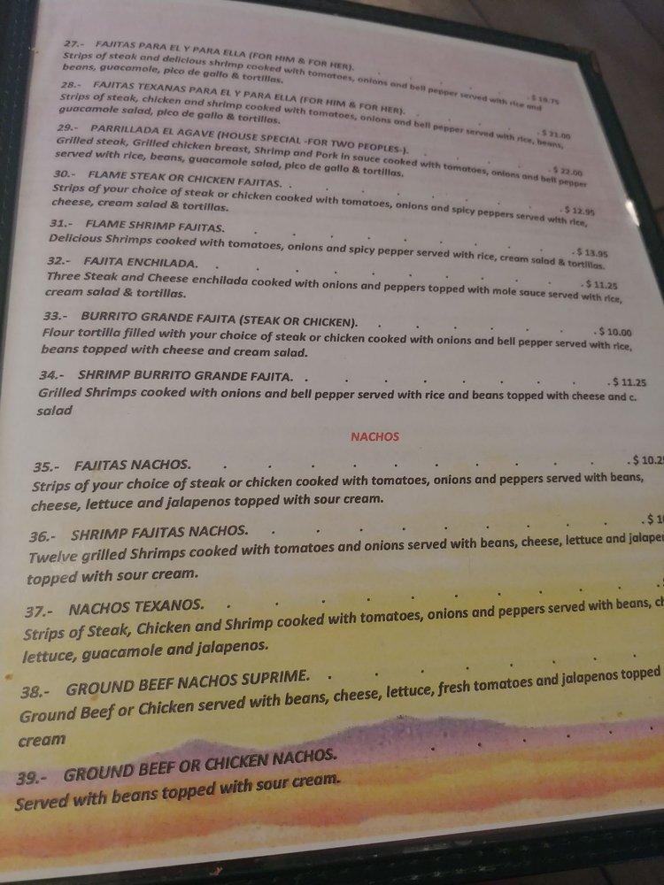 Menu at El Agave restaurant, Clanton