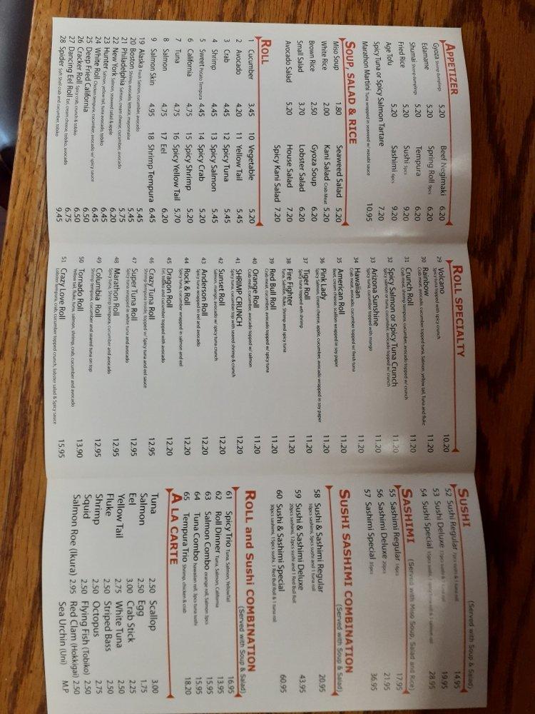 Menu at Marathon Sushi restaurant, Cliffside Park