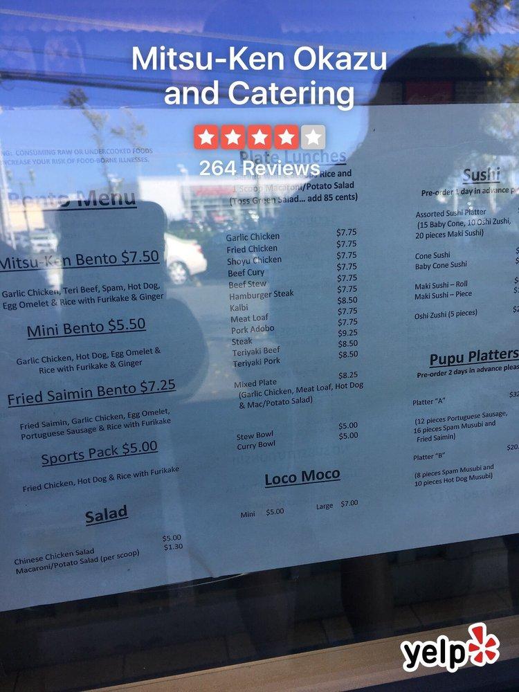 Menu at Mitsu-Ken fast food, Honolulu, N King St
