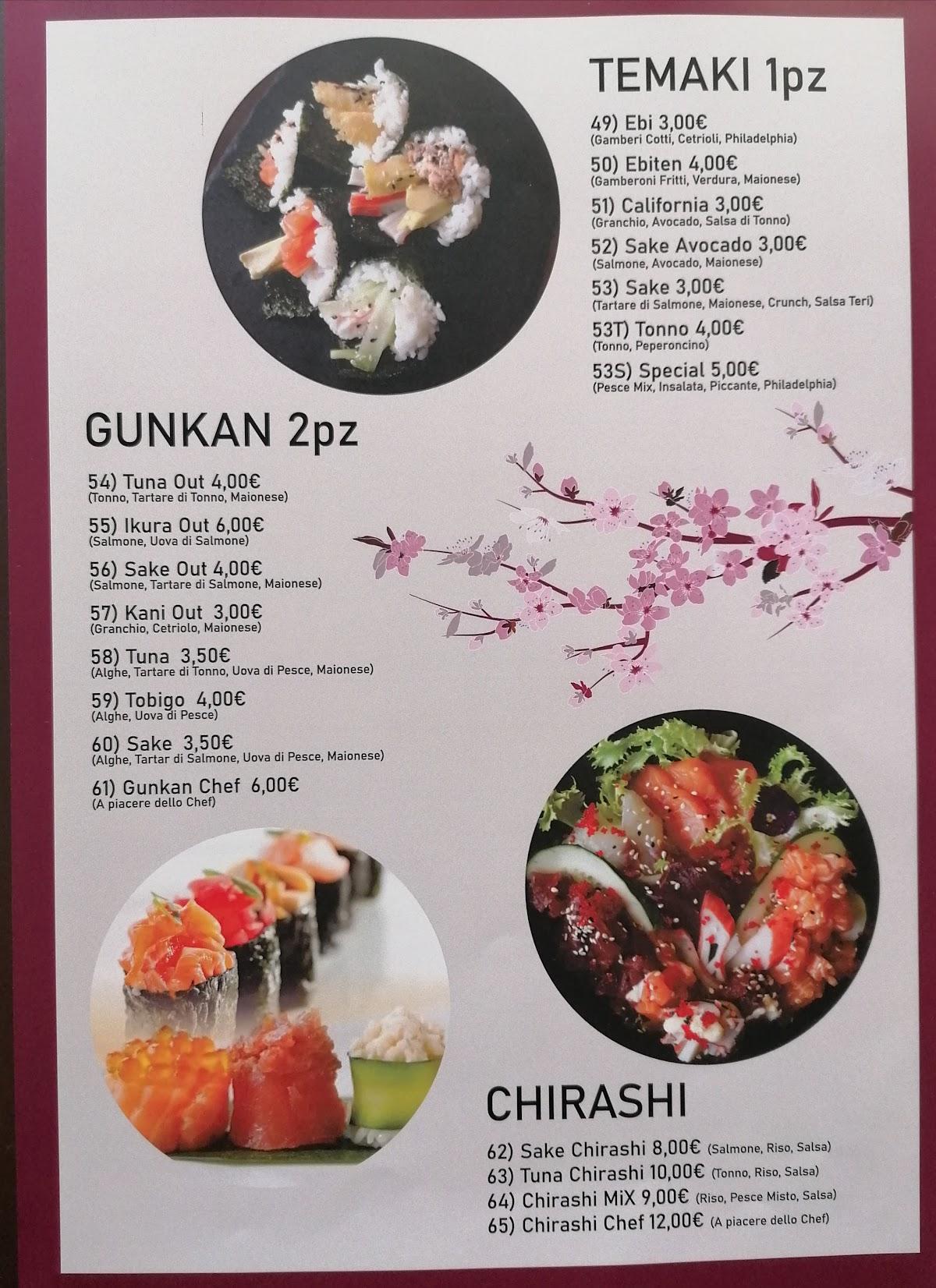 Menu at Origami restaurant, Lucca