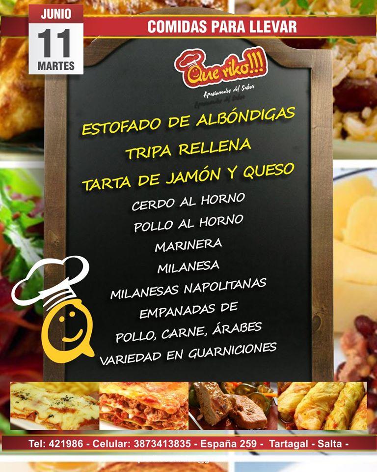 Menu at Que Riko restaurant, Tartagal