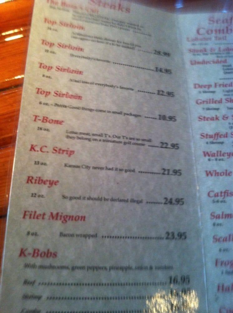 Menu at Steak Inn steakhouse, Shell Knob, Waters Edge Dr
