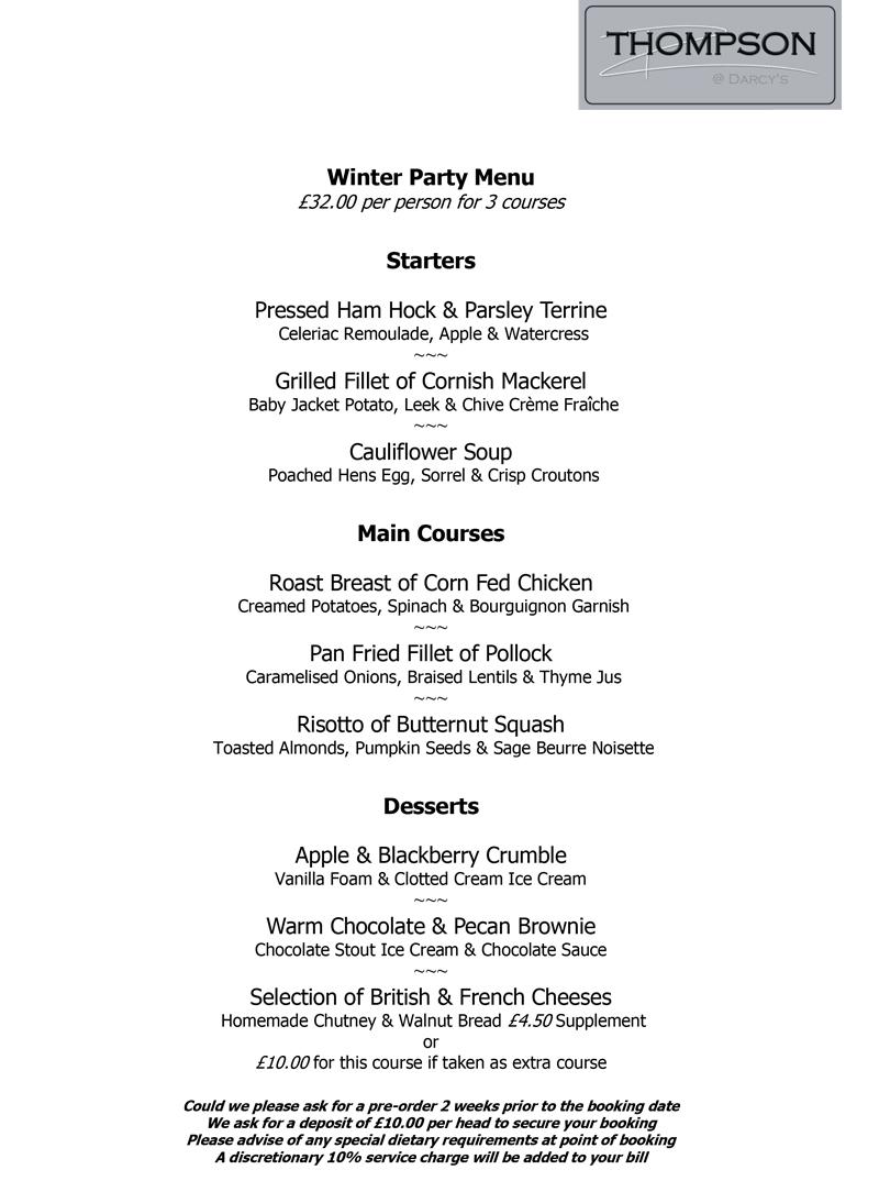 Menu at Thompson St Albans restaurant, St Albans