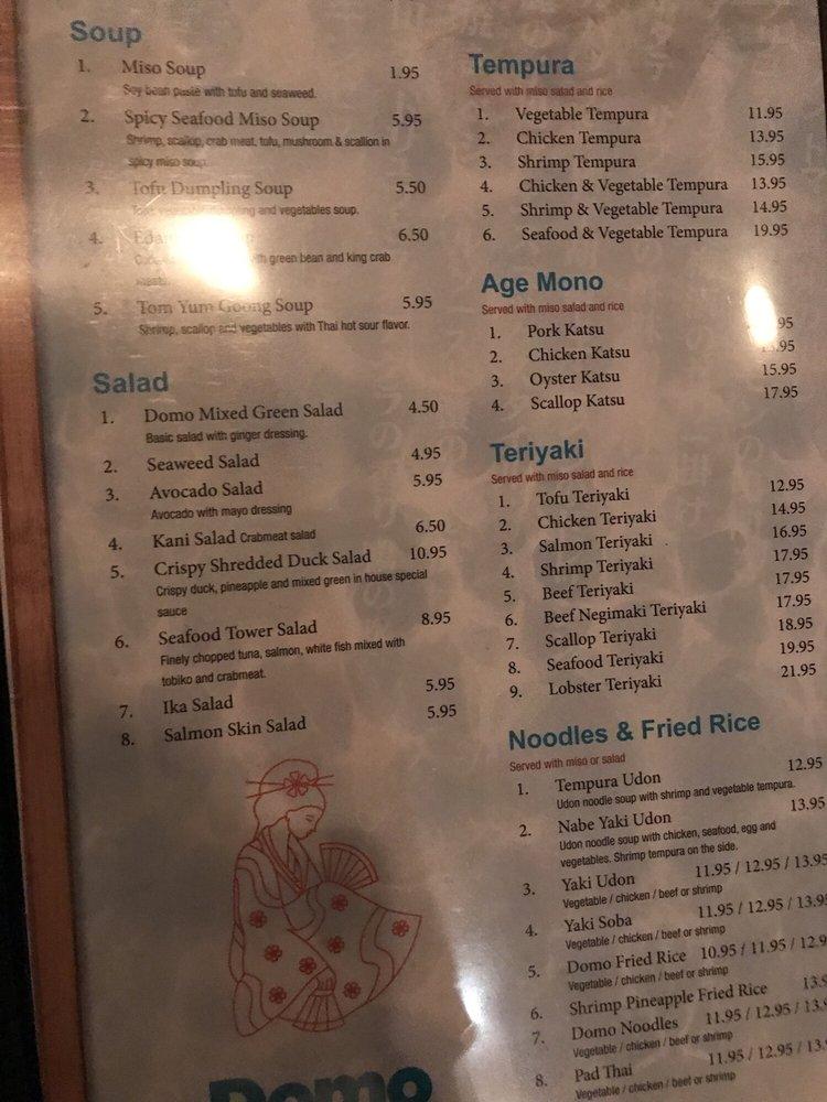 Menu at Domo Japanese Restaurant, Portsmouth