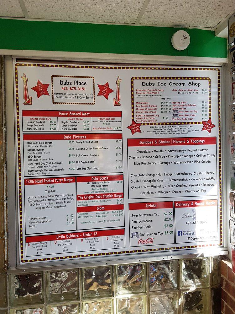 Menu at Dub's Place restaurant, Chattanooga