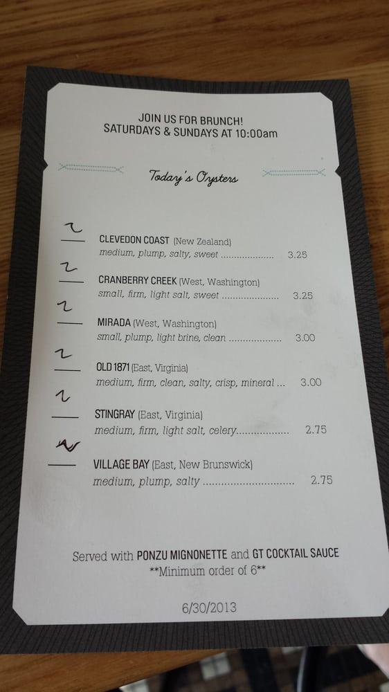 Menu at GT Fish & Oyster pub & bar, Chicago