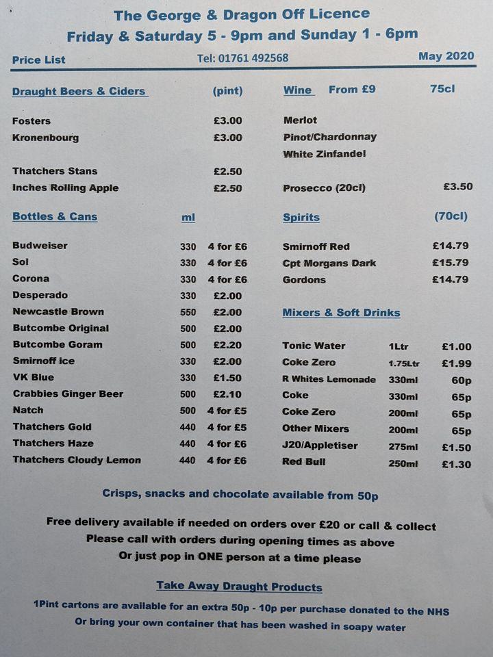 Menu at George & Dragon pub & bar, Bristol, High St