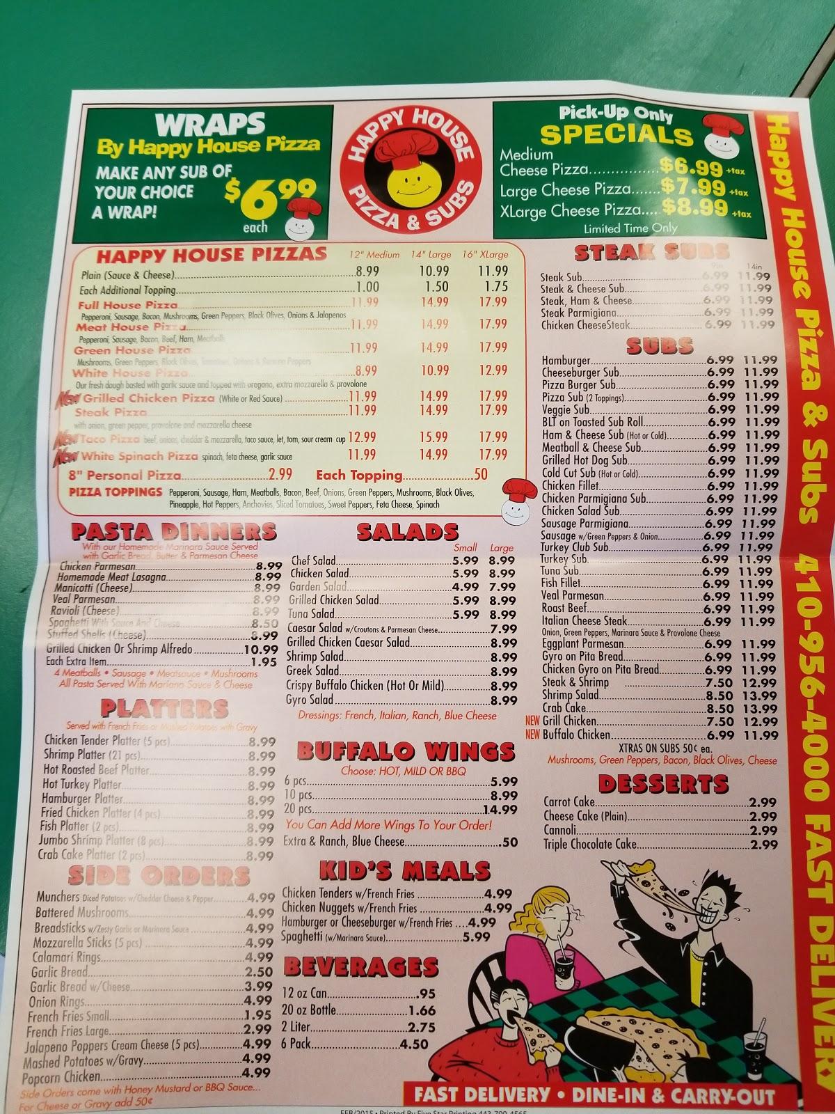 Carta de pizzería Happy House Pizza & Subs, Edgewater