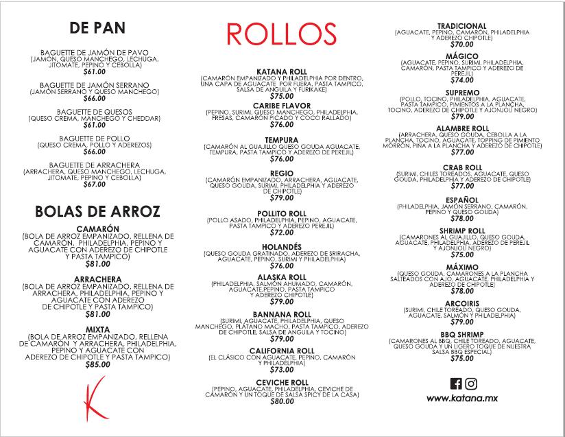 Carta del restaurante Katana sushi & teppanyaki plaza feria, Sahuayo ...