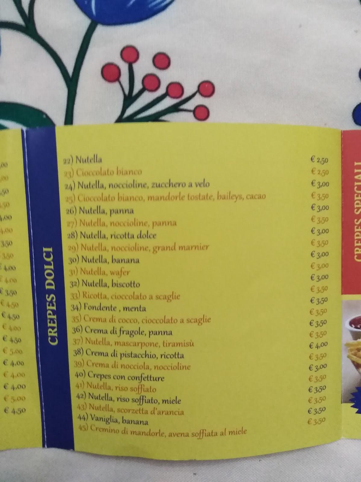 Menu da La Creperia pub & bar, Donnalucata