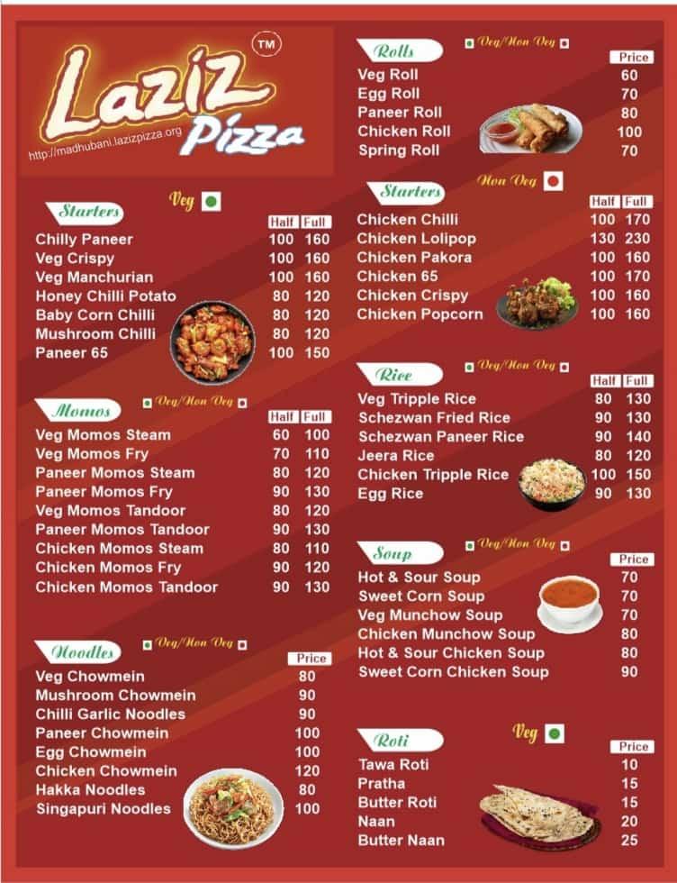 Menu at Laziz Pizza, Madhubani, Madhubani
