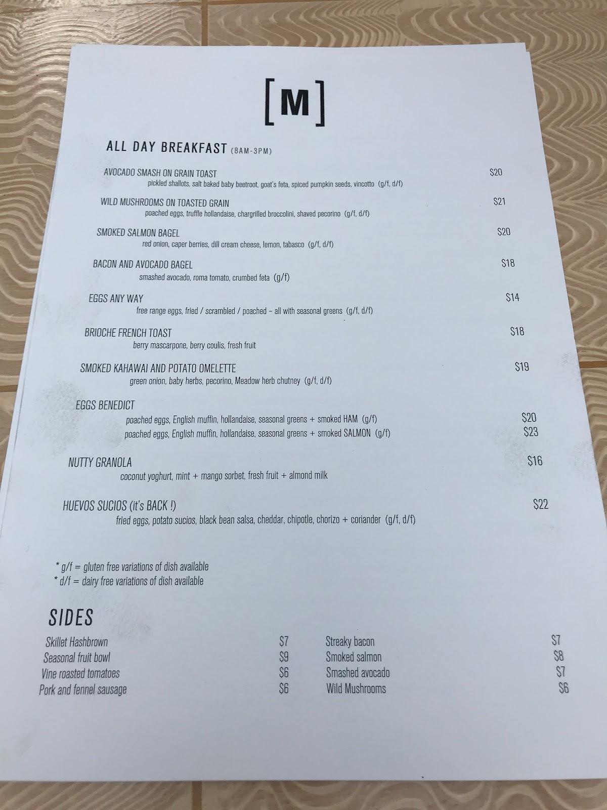 Menu at Meadow Restaurant, Bar & Cafe, Auckland