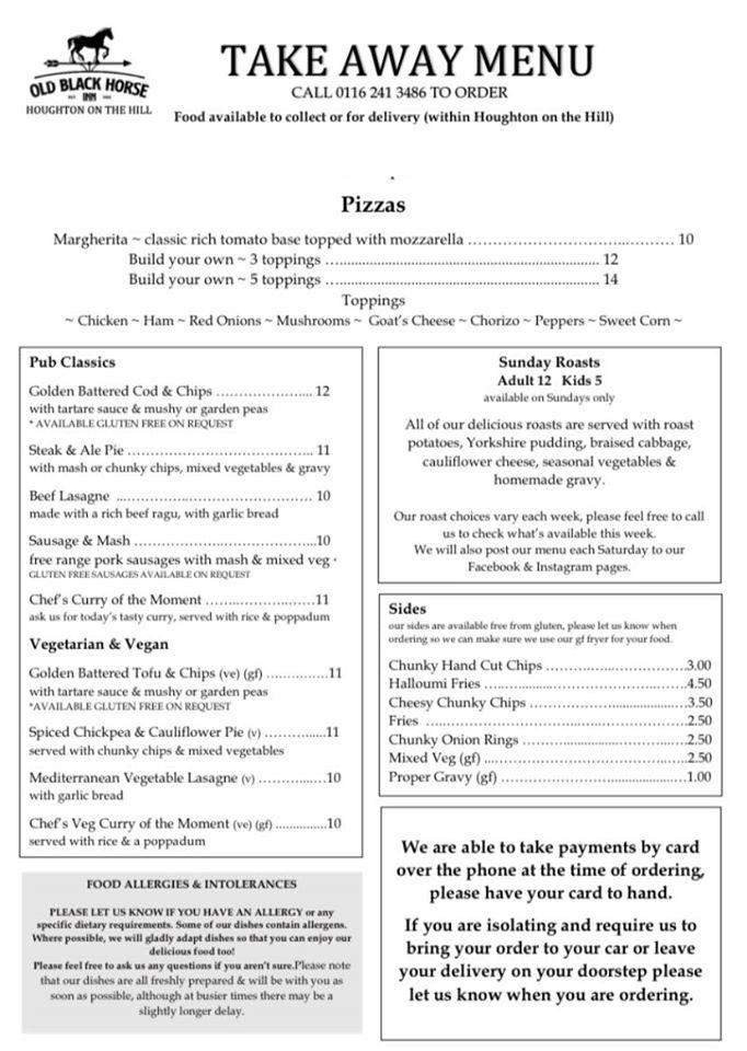Menu at Old Black Horse Inn pub & bar, Leicester