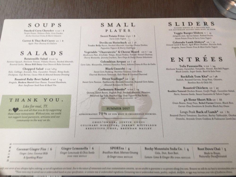 Menu at Root Down restaurant, Denver, W 33rd Ave