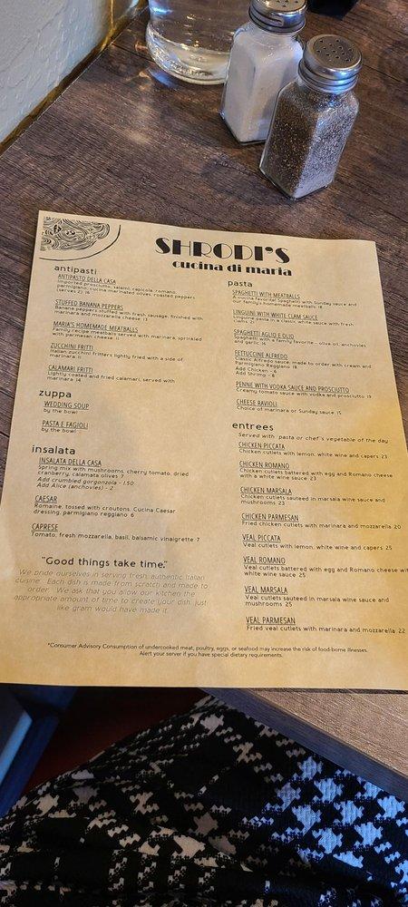 Menu at Shrodi's - Cucina di Maria pub & bar, Plum