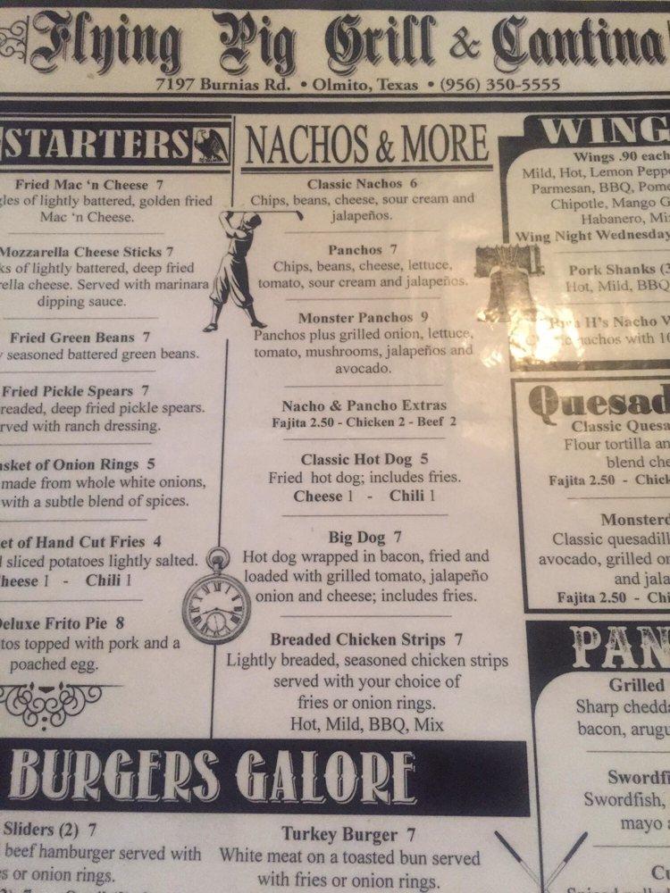 Menu at The Flying Pig Grill & Cantina pub & bar, Brownsville