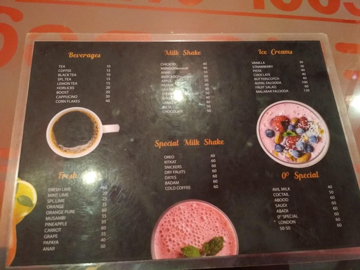 Menu at Zero Degree, Peringathur