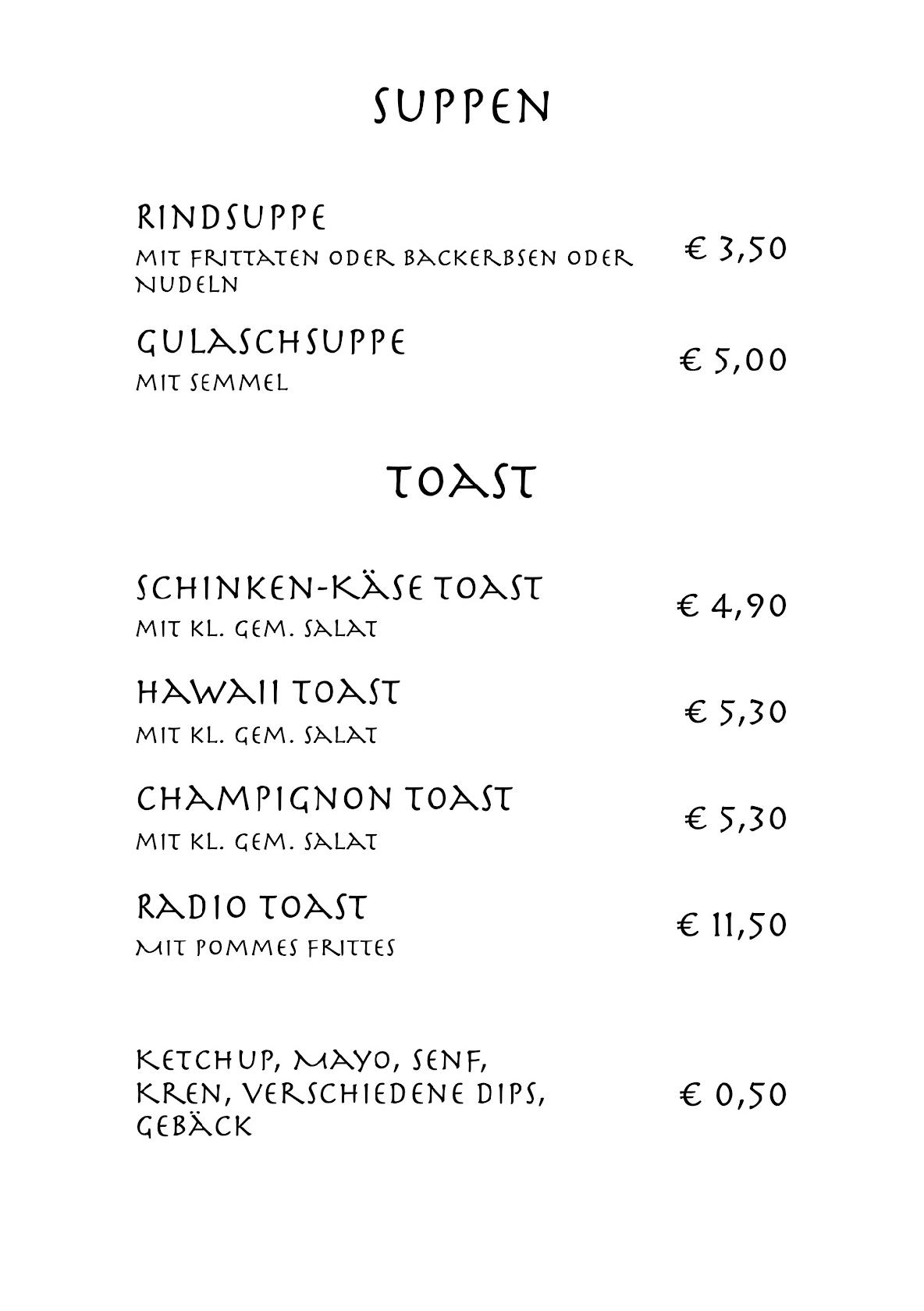 Menu at Cafe Radio, Schwaz