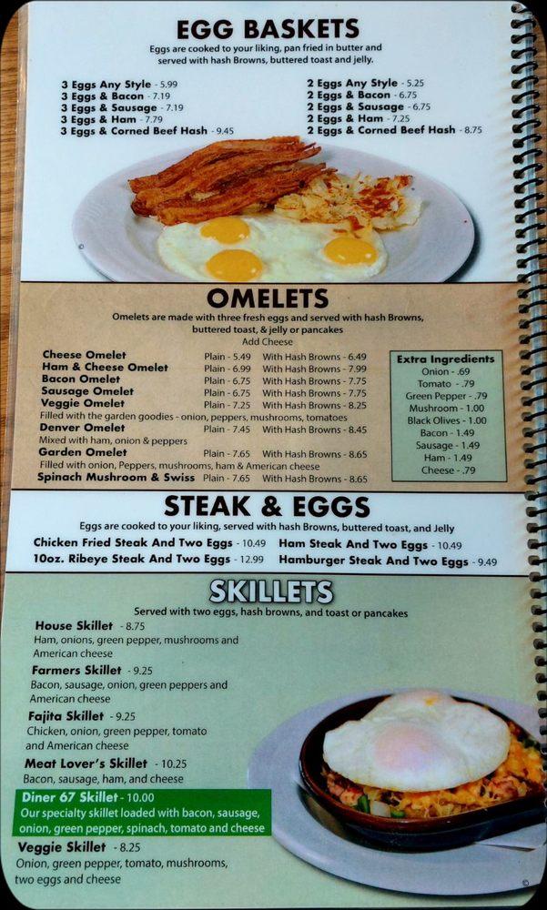 Menu at Diner 67 desserts, Chesterfield