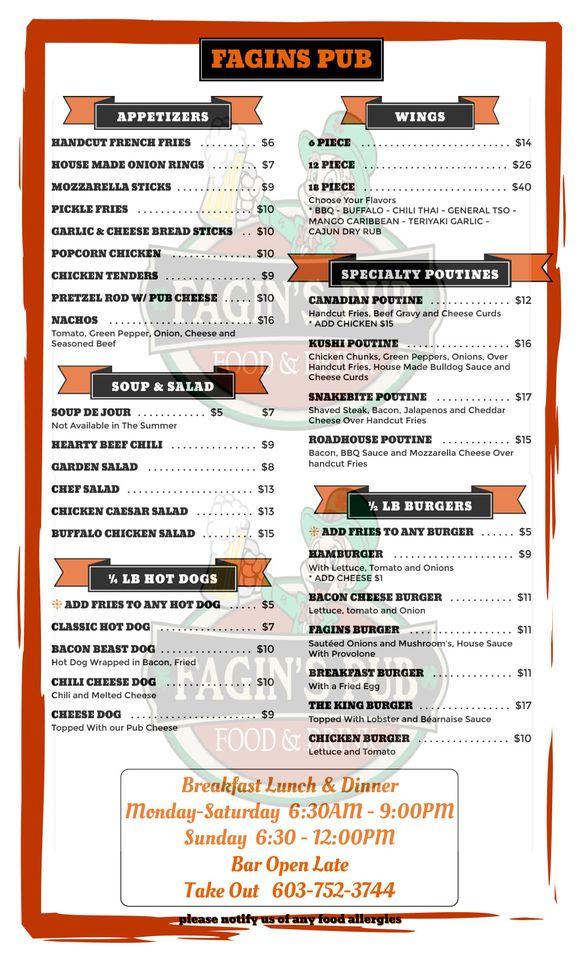 Menu at Fagin's Pub, Berlin
