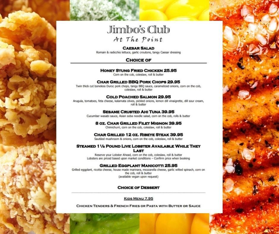 Menu at Jimbo's Club at the Point, Brant Lake