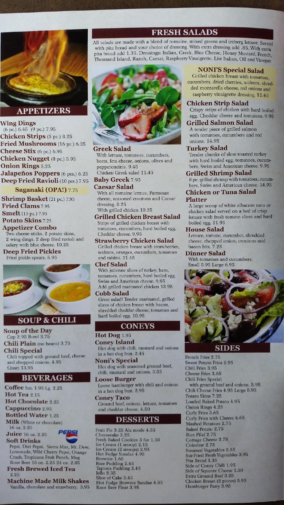 Menu at Noni's Grille of Troy restaurant, Troy