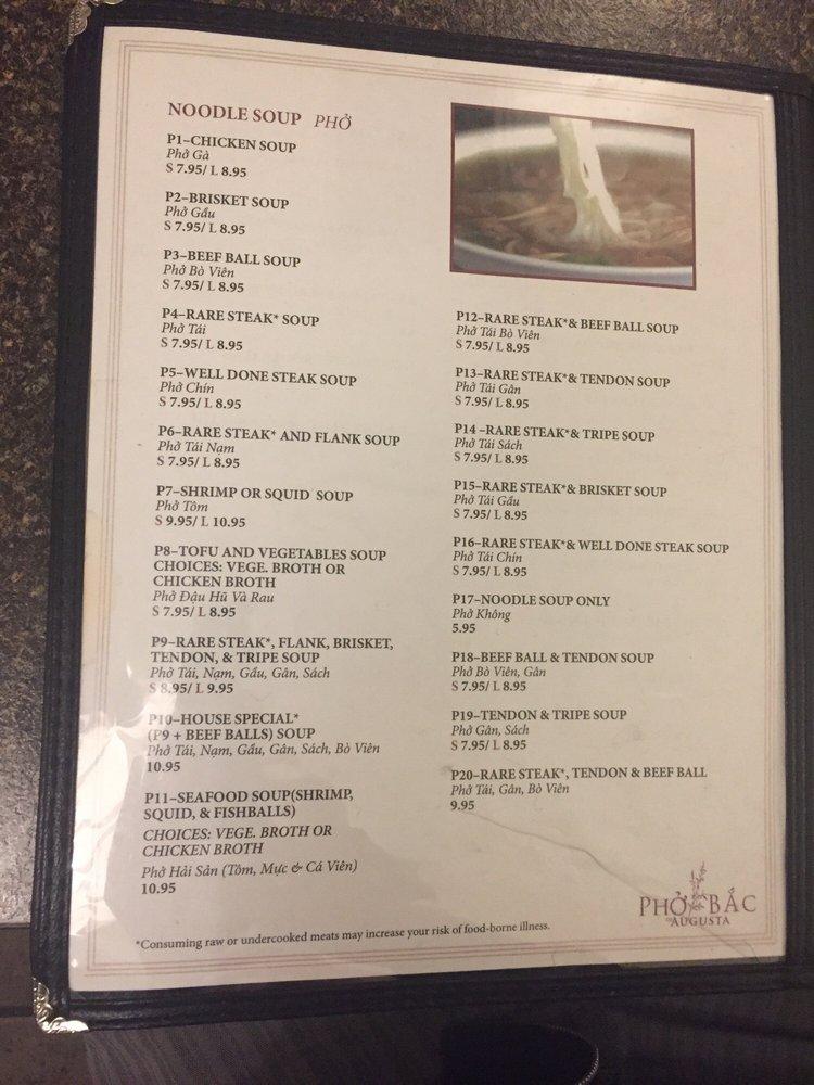Menu at Pho Bac (Now has moved to Pho Augusta 4045 Jimmie Dyess Pkwy ...
