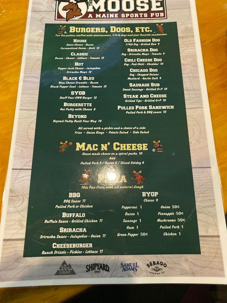Menu at The Moose: A Maine Sports Pub, Falmouth, 65 Gray Rd Unit 3