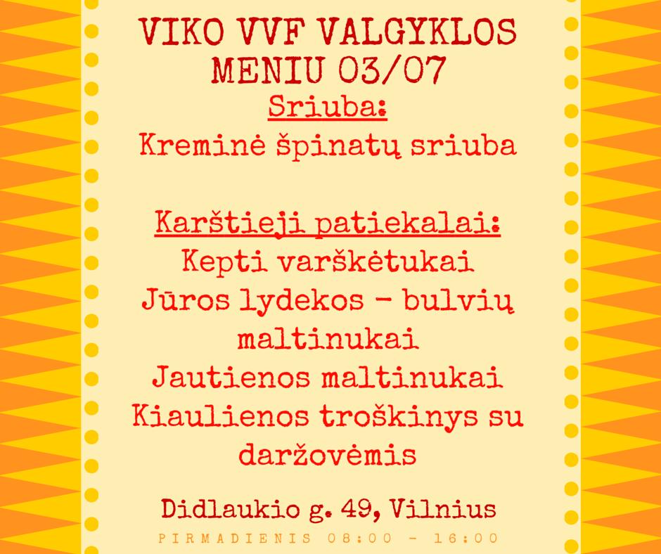 Menu at Valgykla Viko VVF restaurant, Vilnius