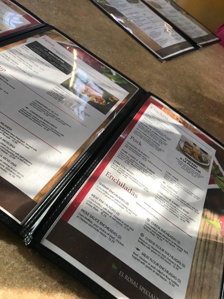 Menu at El Rosal restaurant, Patterson