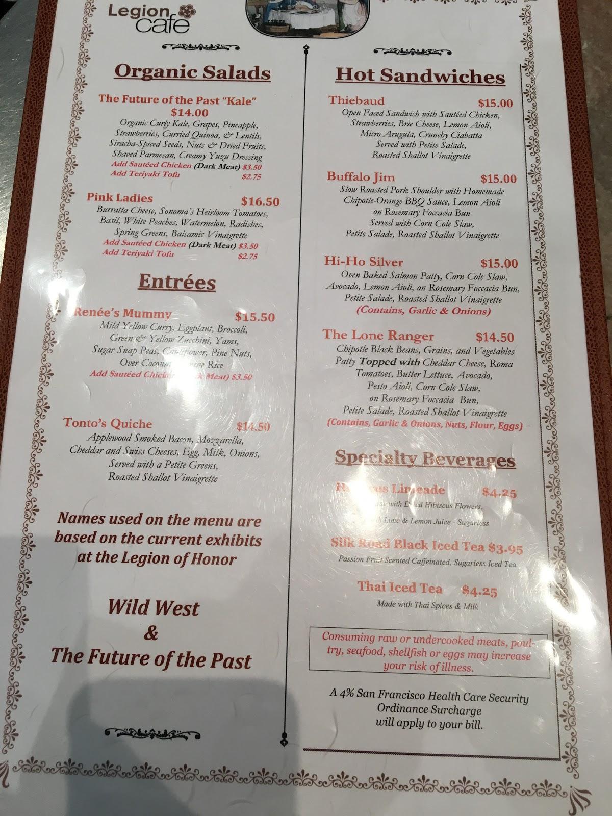 Menu at Legion of Honor Café cafe, San Francisco