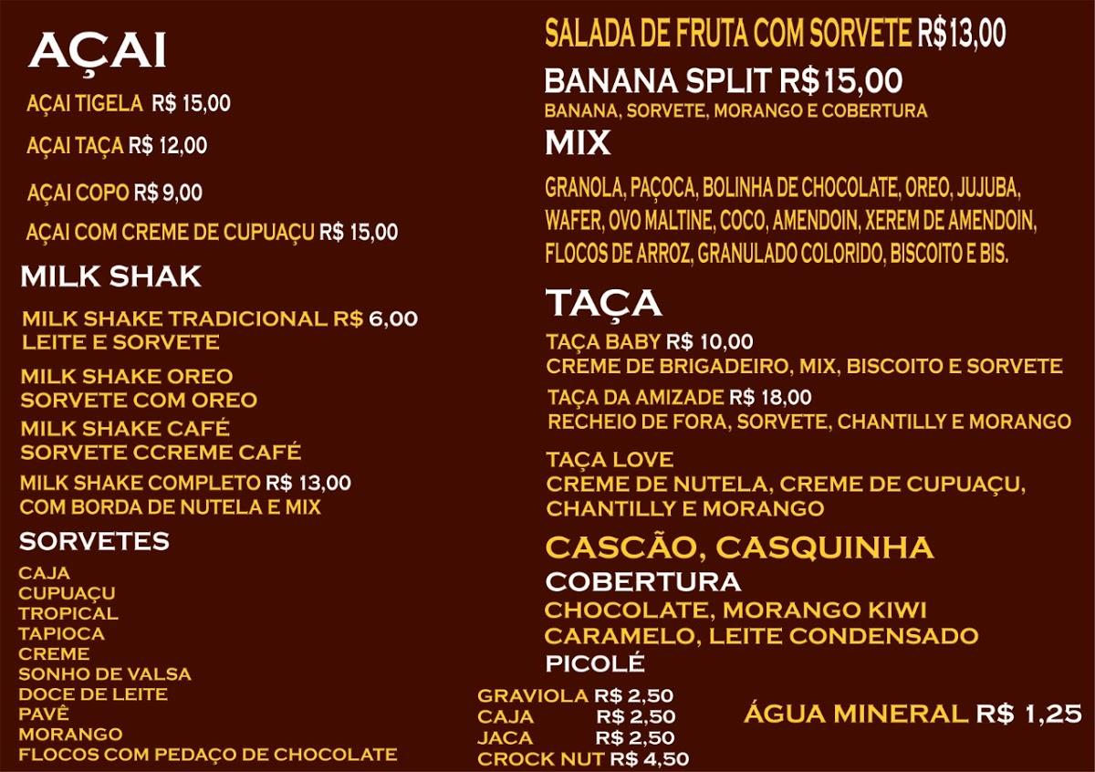 Menu at Sorveteria papito restaurant, Maceió