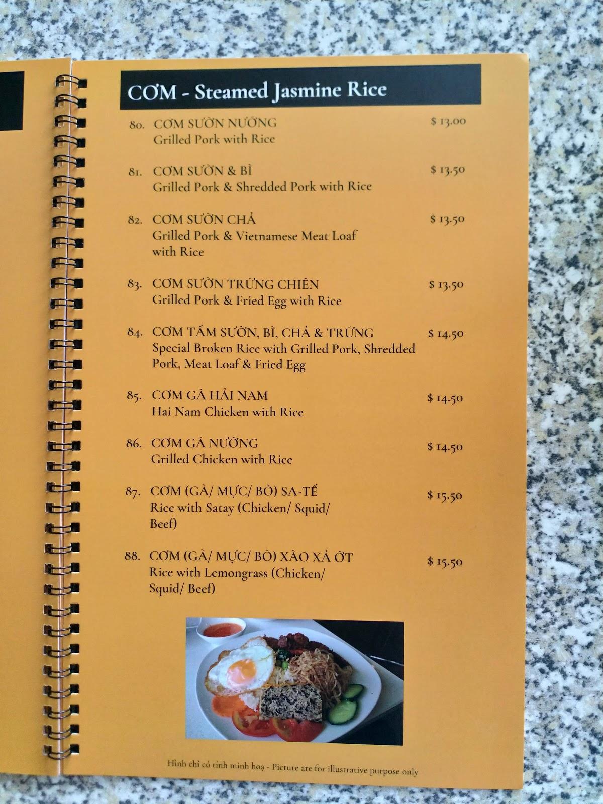 Menu at Van Vietnamese Restaurant, Darra