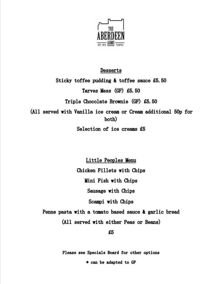 Menu at Aberdeen Arms pub & bar, Tarves