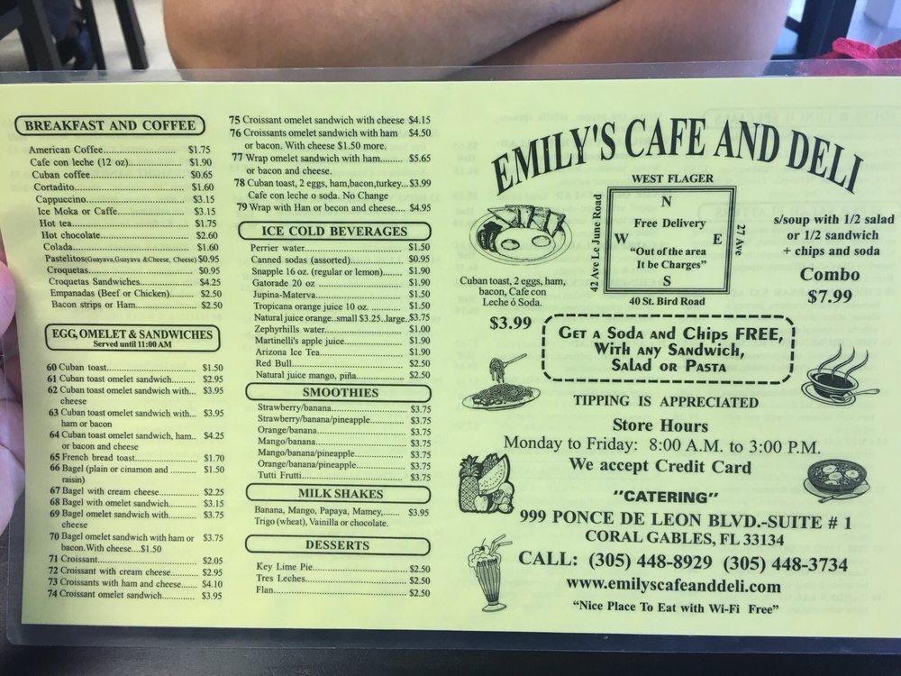 Menu at Emilys Cafe and Deli, Coral Gables