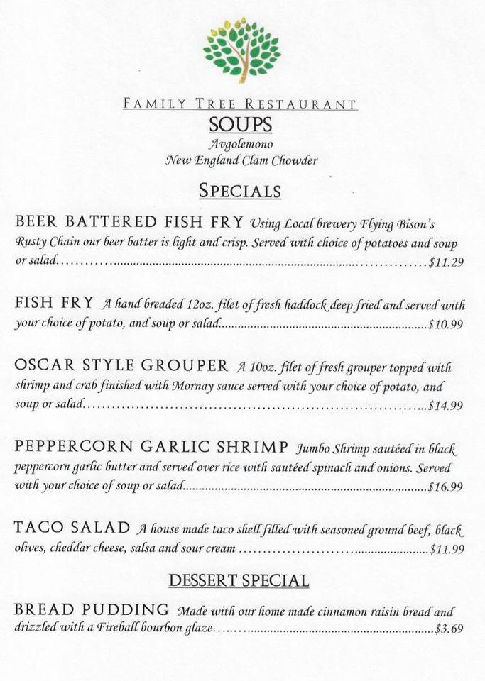 Menu at Family Tree restaurant, Buffalo, Bailey Ave