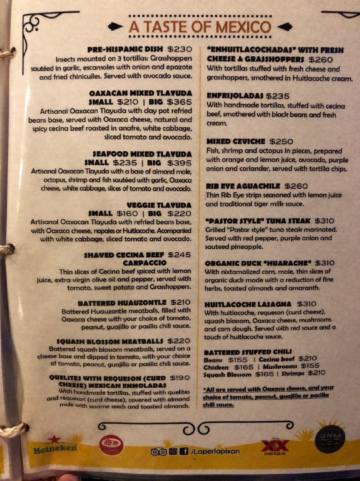 Menu at La Perla Pixan Cuisine & La Carboneria restaurant, Playa del ...