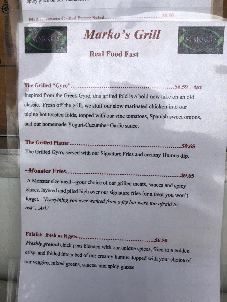 Menu at Marko’s Mediterranean Grill restaurant, Lowell, 282 Appleton St