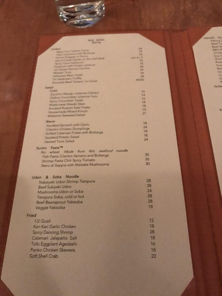 Menu at Bar Masa, West New York, The Shops at