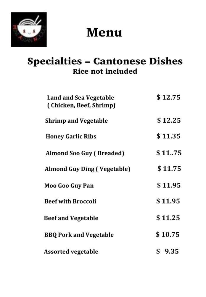 Menu at Mini Asian Noodle Takeout restaurant, Moncton