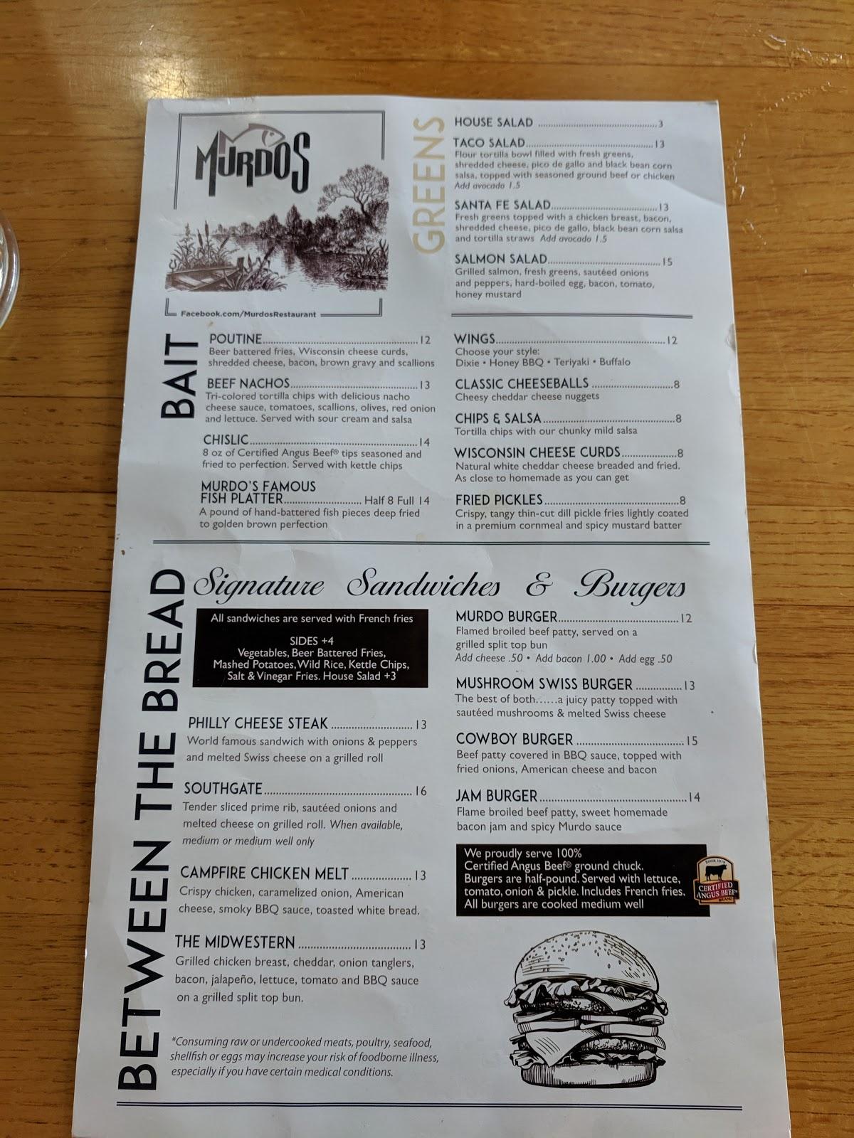 Menu at Murdo's Aten Resort steakhouse, USA, NE-121