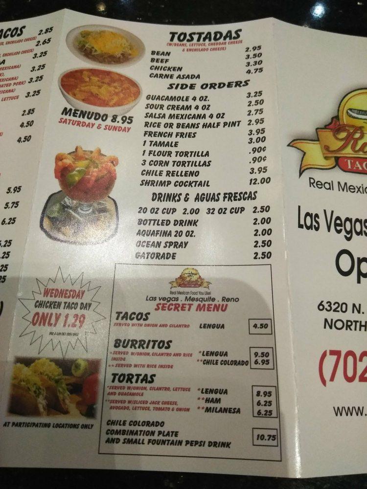 Menu at Roberto's Taco Shop restaurant, North Las Vegas, Simmons St