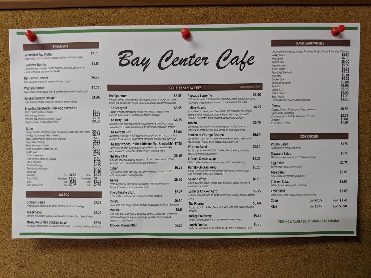 Menu at Bay Center Cafe, Tampa, Bay Center Dr UNIT 125