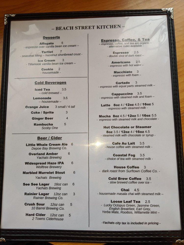 Menu at Beach Street Kitchen cafe, Yachats, 84 Beach St