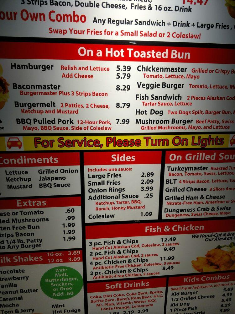 Menu at Burgermaster restaurant, Bellevue