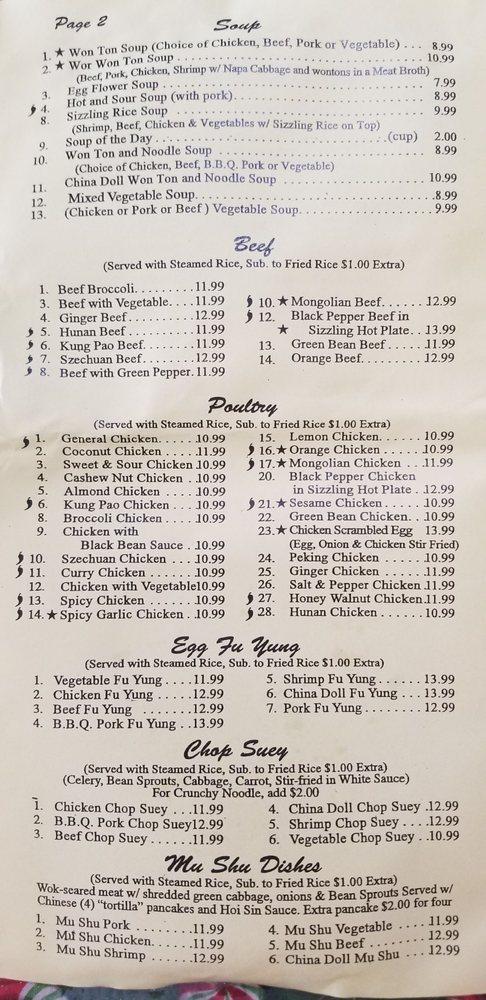Menu at China Doll Chinese Restaurant, Red Bluff