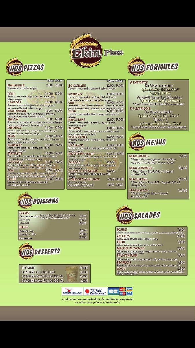 Menu au Ekin | Pizzeria | Thierville-sur-Meuse | Verdun, Thierville-sur ...