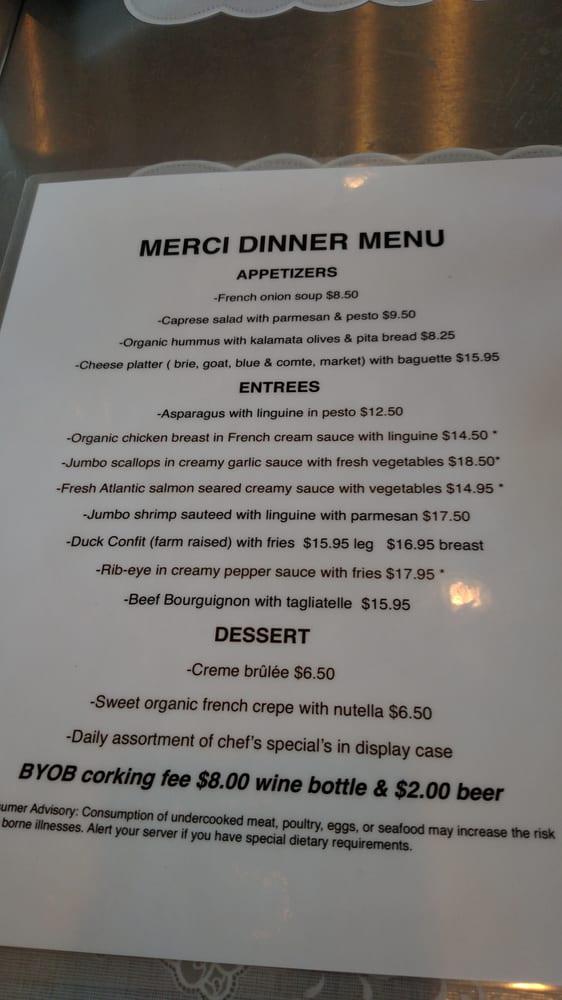 Menu at Merci French Cafe, Scottsdale